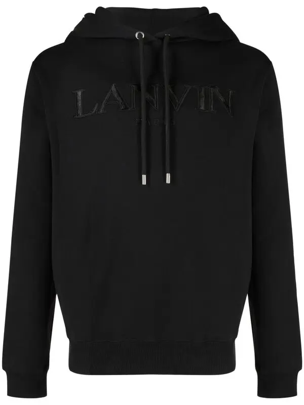 LANVIN Logo-embroidered Cotton Hoodie - Black