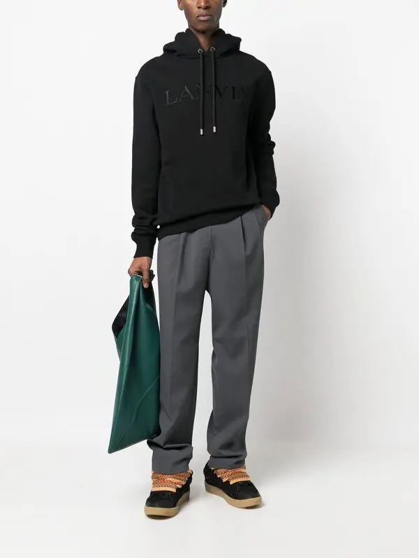 LANVIN Logo-embroidered Cotton Hoodie - Black