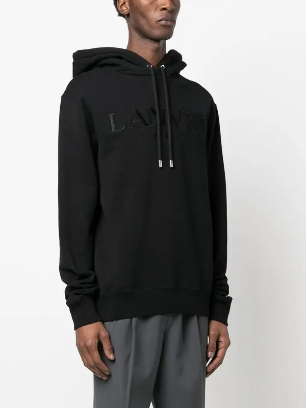 LANVIN Logo-embroidered Cotton Hoodie - Black