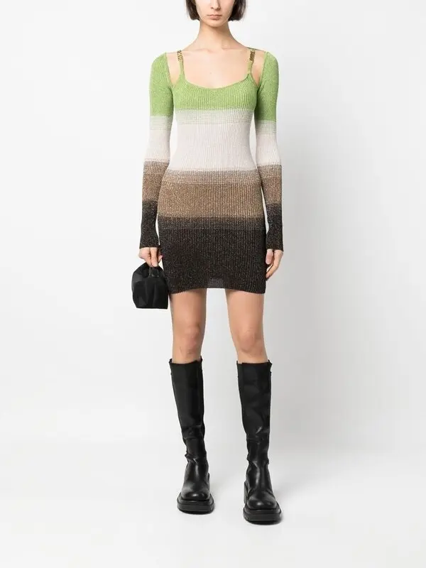 Gcds Knitted Striped Mini Dress - Neutrals
