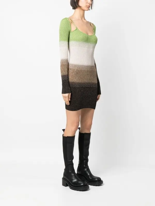 Gcds Knitted Striped Mini Dress - Neutrals