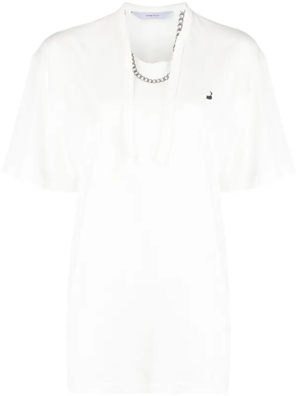 PUSHBUTTON Necklace-print Oversized T-shirt - White