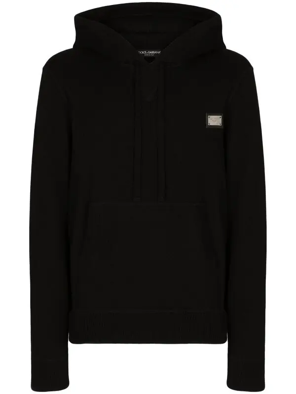 Dolce & Gabbana Wool-cashmere Hoodie With Logo Tag - Black