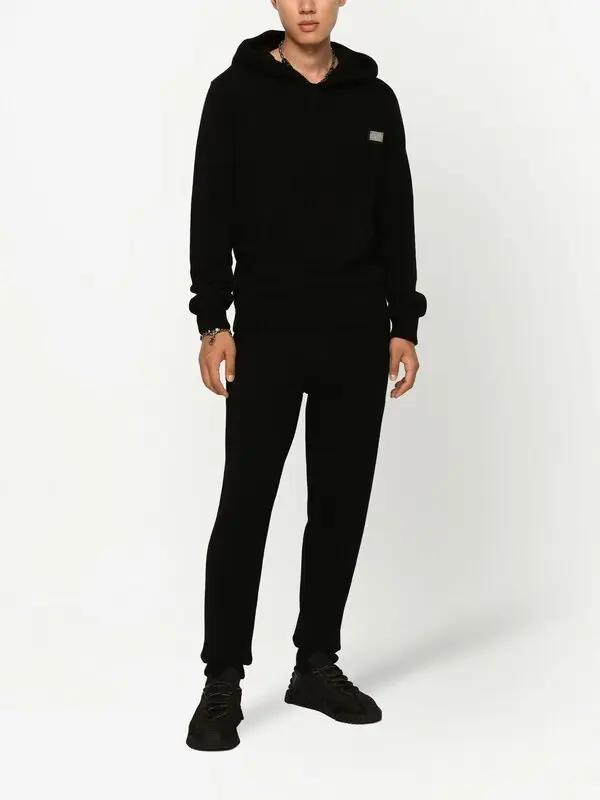 Dolce & Gabbana Wool-cashmere Hoodie With Logo Tag - Black