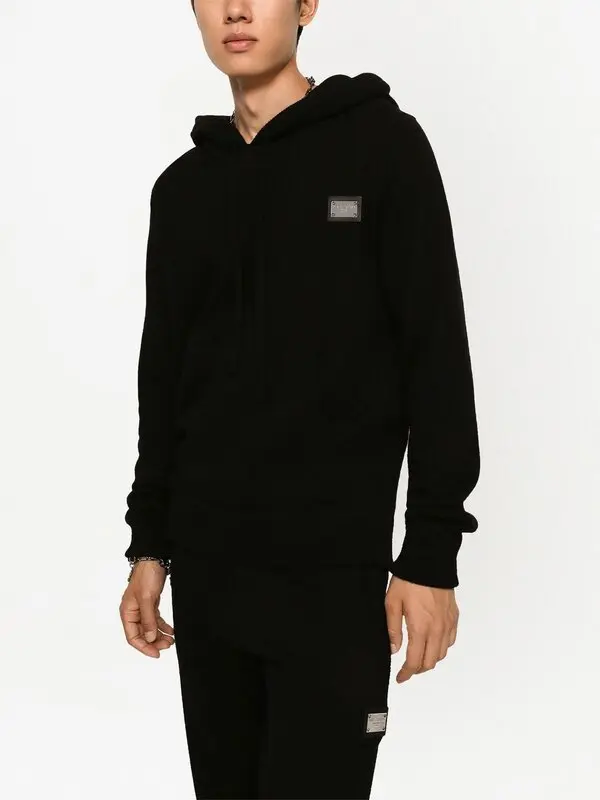 Dolce & Gabbana Wool-cashmere Hoodie With Logo Tag - Black