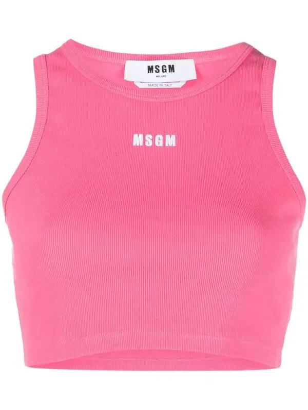 MSGM Logo Cropped Tank Top - Pink