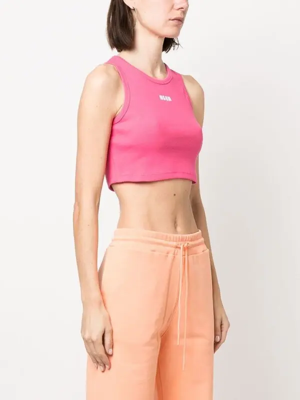 MSGM Logo Cropped Tank Top - Pink
