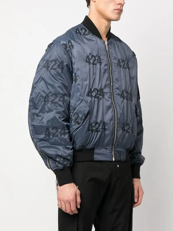 424 Logo-print Quilted Bomber Jacket - Blue