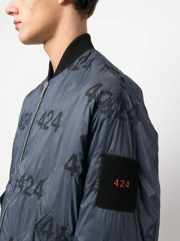 424 Logo-print Quilted Bomber Jacket - Blue