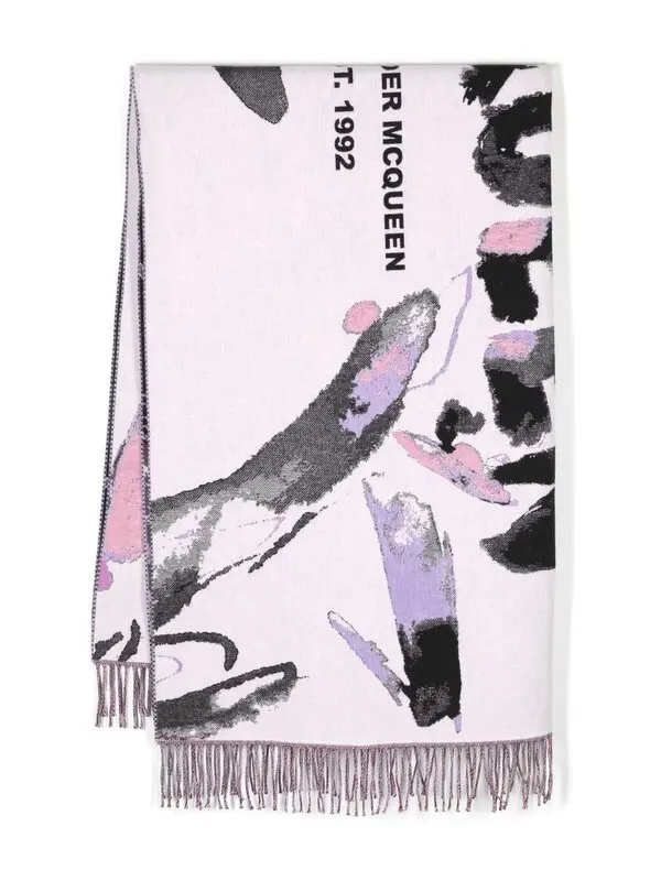 Alexander McQueen Abstract Pattern Logo-print Scarf - Neutrals