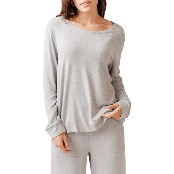 Cozy Earth Rib Long Sleeve Knit Pajama Top - Grey
