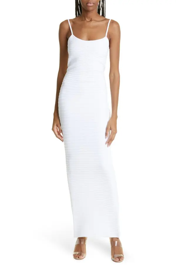fitted lace wedding dress White Stripe Ribbed Maxi Dress - Casual Dresses