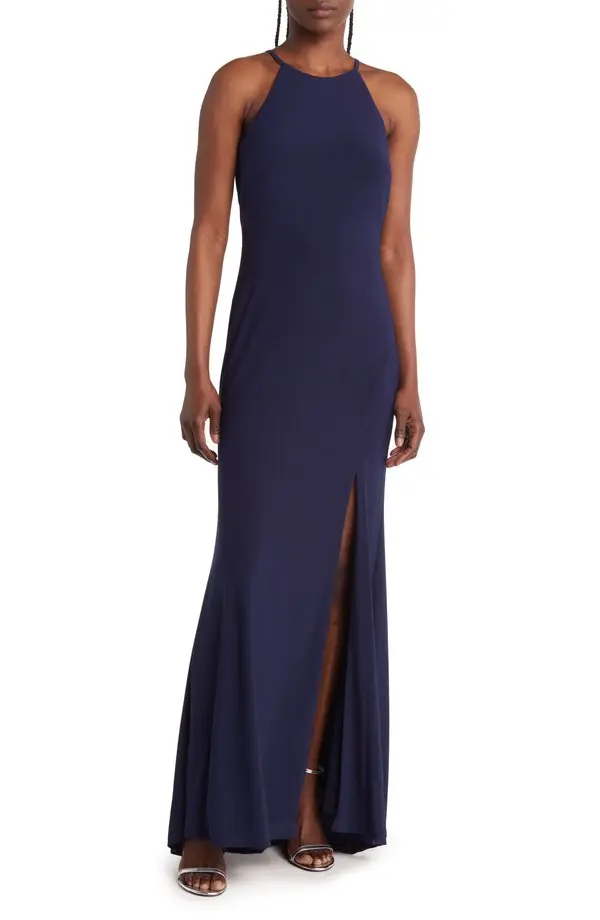 JUMP APPAREL Halter Neck Trumpet Gown - Navy