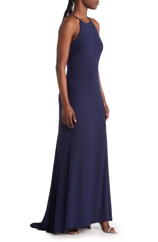 JUMP APPAREL Halter Neck Trumpet Gown - Navy