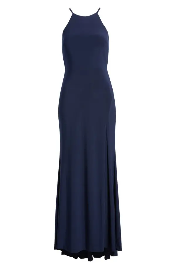JUMP APPAREL Halter Neck Trumpet Gown - Navy