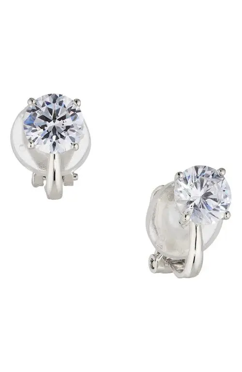 Nadri Modern Love Round Clip-on Earrings - Rhodium
