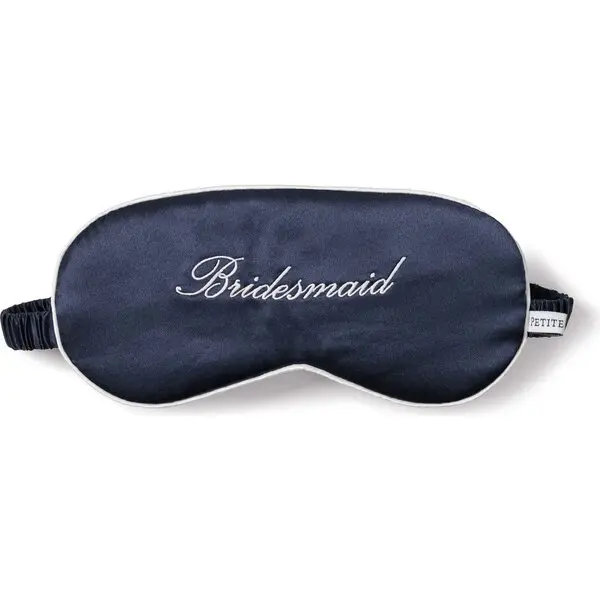 PETITE PLUME Bridesmaid Embroidered Silk Sleep Mask - Navy