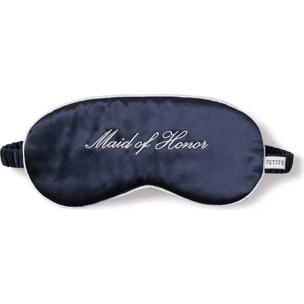 PETITE PLUME Maid Of Honor Embroidered Silk Sleep Mask - Navy