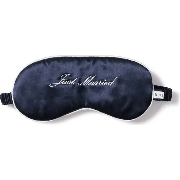 PETITE PLUME Just Married Embroidered Silk Sleep Mask - Navy