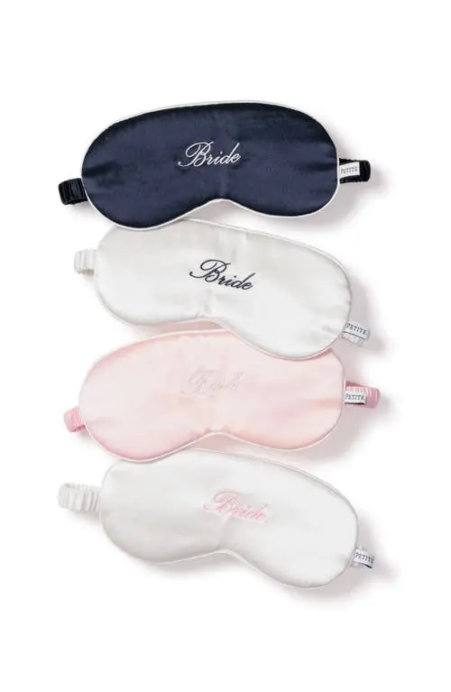 PETITE PLUME Bride Embroidered Silk Sleep Mask - Navy