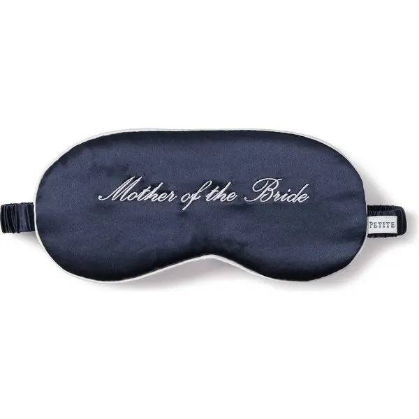 PETITE PLUME Mother Of The Bride Embroidered Silk Sleep Mask - Navy