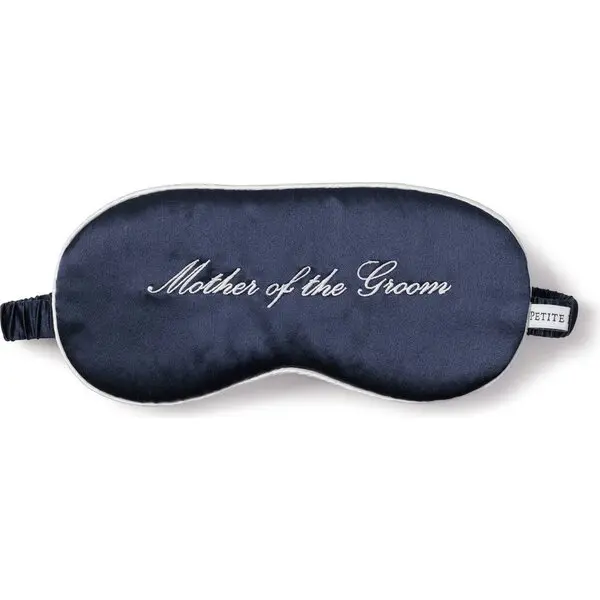 PETITE PLUME Mother Of The Groom Embroidered Silk Sleep Mask - Navy