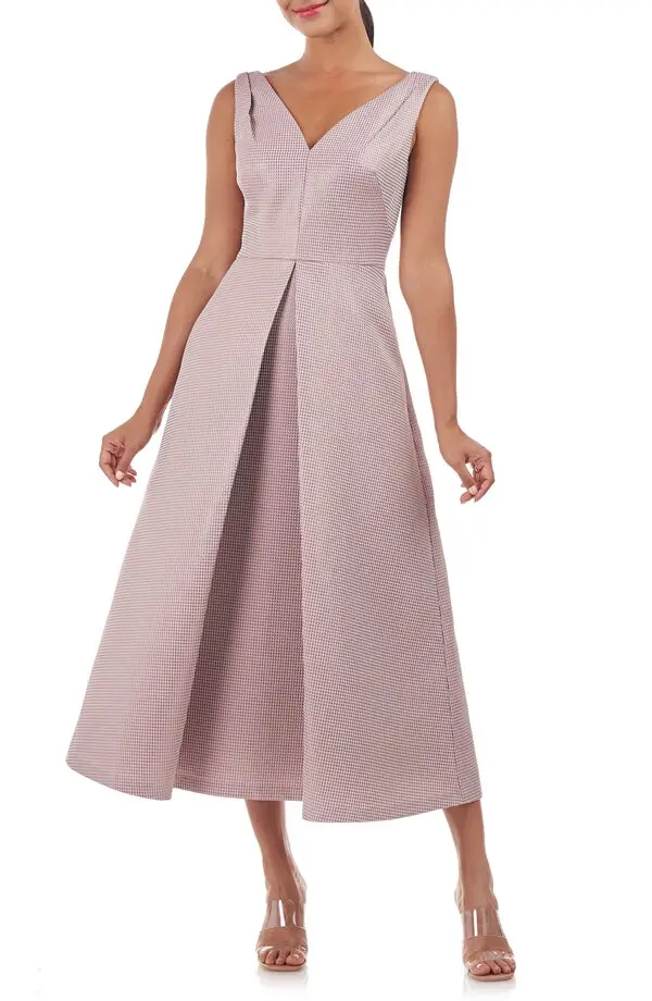 Kay Unger Claire Inverted Pleat Fit & Flare Midi Dress - Rose Tan |  Editorialist