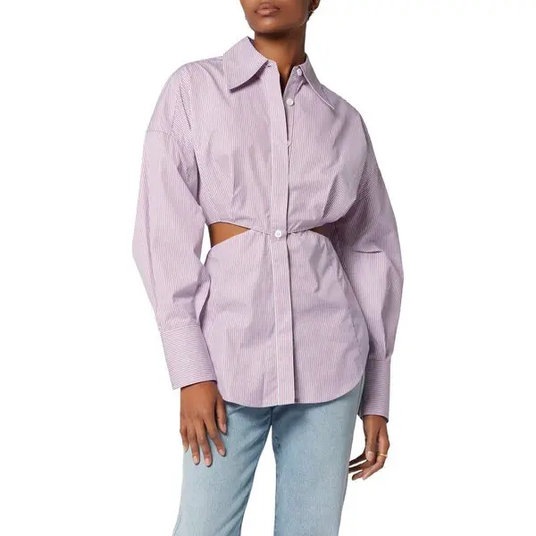 Equipment Alya Cutout Silk Button-up Shirt - Red Multi