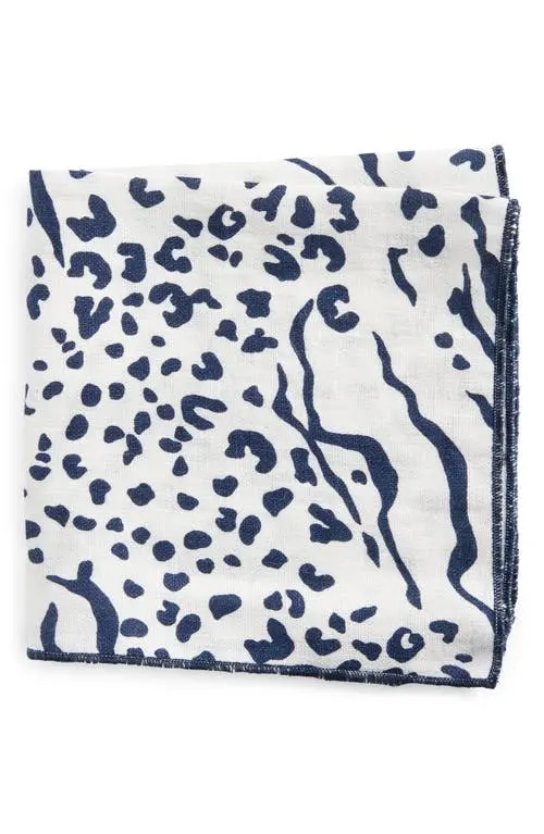 CLIFTON WILSON Print Linen Pocket Square - Navy