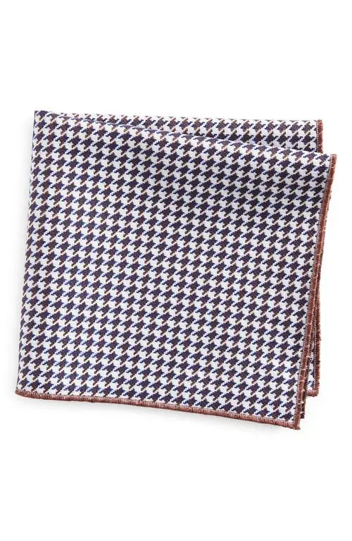 CLIFTON WILSON Houndstooth Cotton Pocket Square - Brown