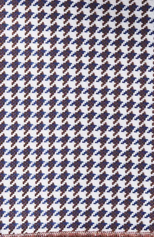 CLIFTON WILSON Houndstooth Cotton Pocket Square - Brown