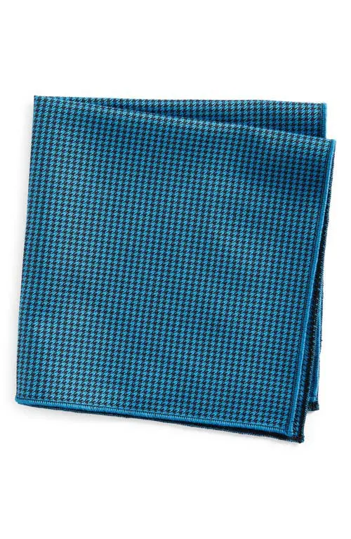CLIFTON WILSON Houndstooth Cotton Pocket Square - Blue