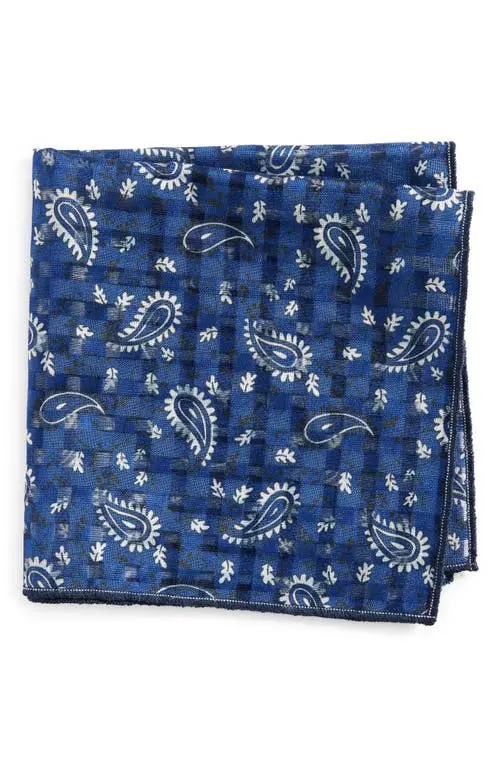 CLIFTON WILSON Paisley Silk Pocket Square - Blue