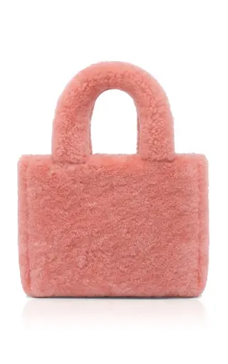 Amina Muaddi Giuly Shearling Top Handle Bag