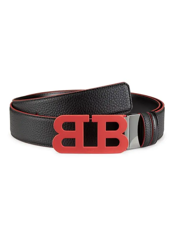 Bally Leather Logo Buckle Belt - Black Orange | Editorialist display picture 2