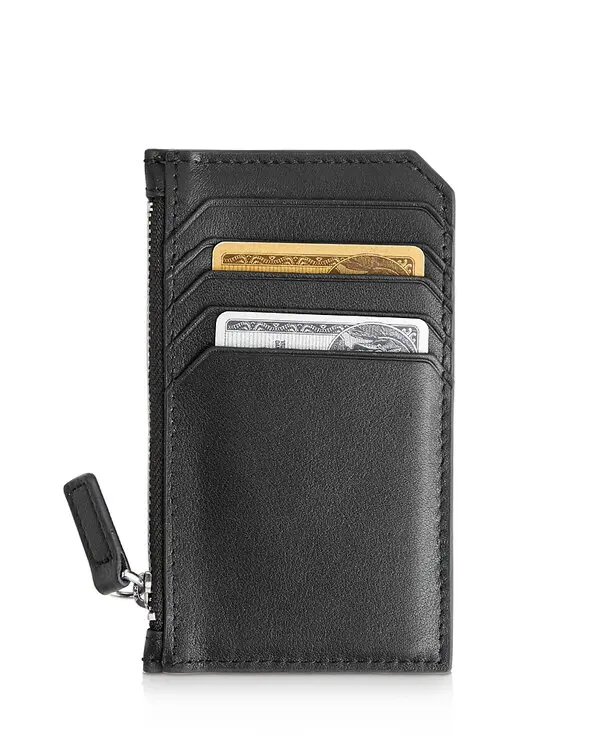 ROYCE NEW YORK Leather Zipper Credit Card Case - Black/red