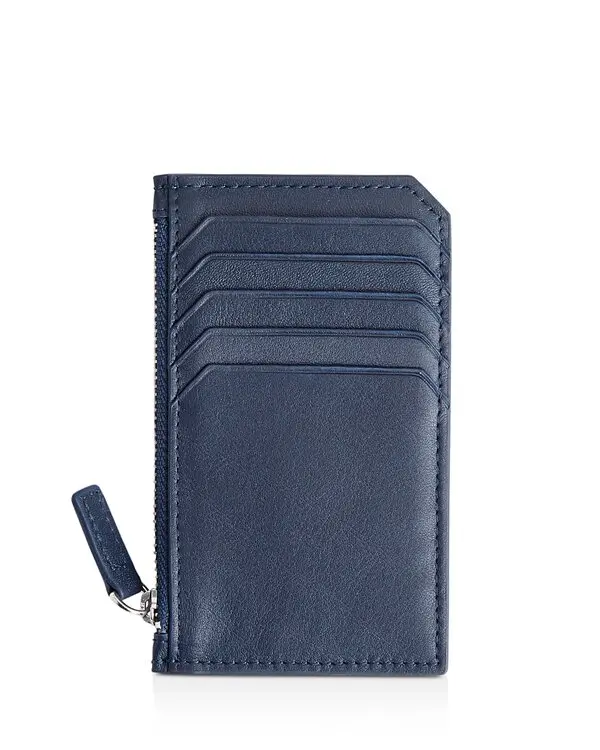 ROYCE NEW YORK Leather Zipper Credit Card Case - Blue