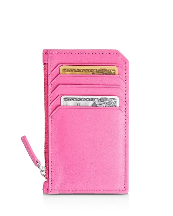 ROYCE NEW YORK Leather Zipper Credit Card Case - Bright Pink