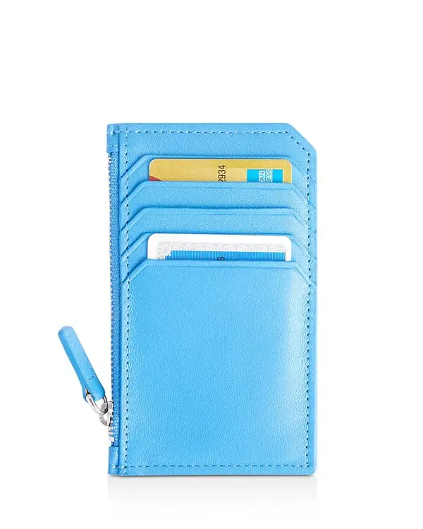 ROYCE NEW YORK Leather Zipper Credit Card Case - Light Blue