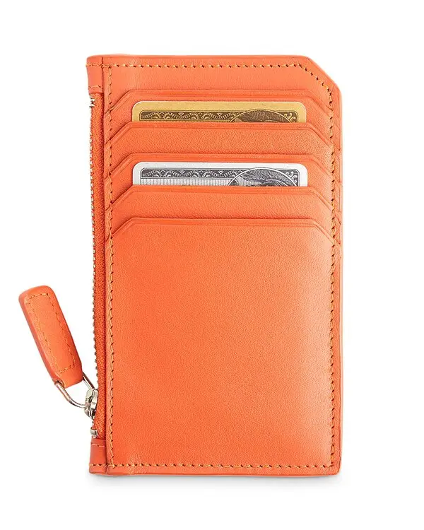 ROYCE NEW YORK Leather Zipper Credit Card Case - Orange