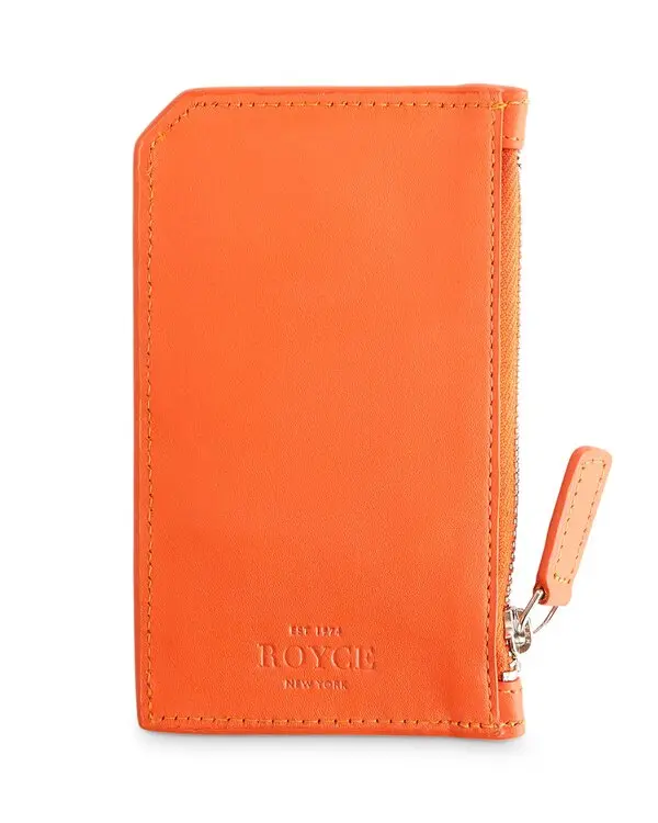 ROYCE NEW YORK Leather Zipper Credit Card Case - Orange