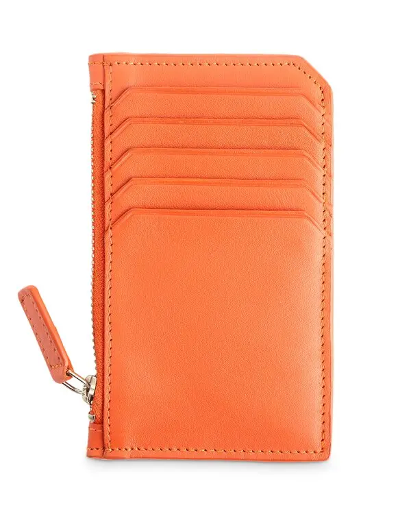 ROYCE NEW YORK Leather Zipper Credit Card Case - Orange