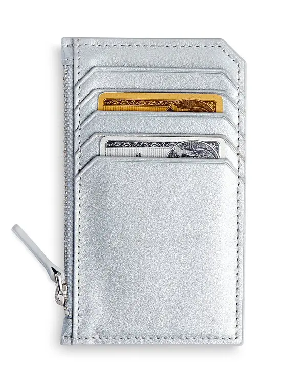 ROYCE NEW YORK Leather Zipper Credit Card Case - Silver