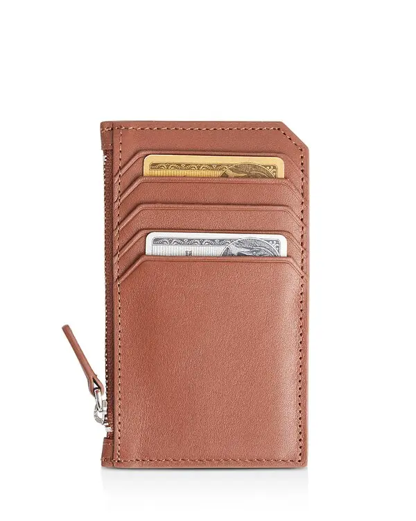ROYCE NEW YORK Leather Zipper Credit Card Case - Tan