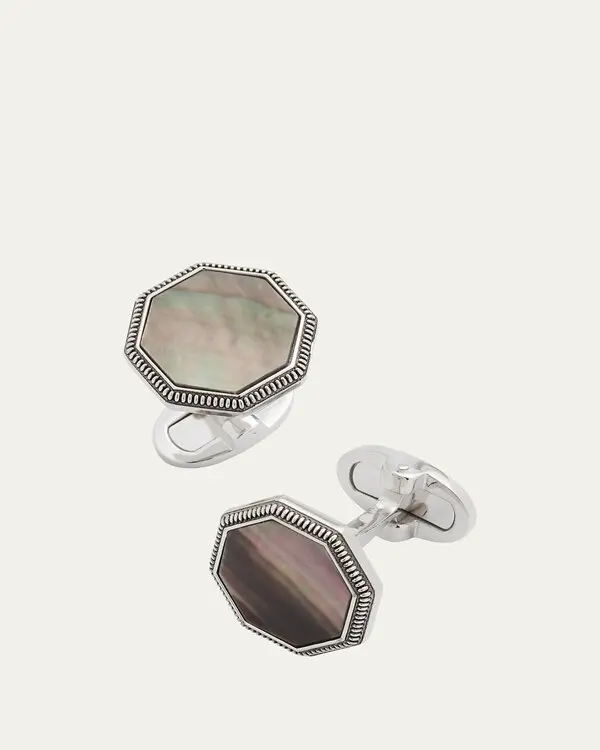 JAN LESLIE Octagon Mother-of-pearl Cufflinks - Silver
