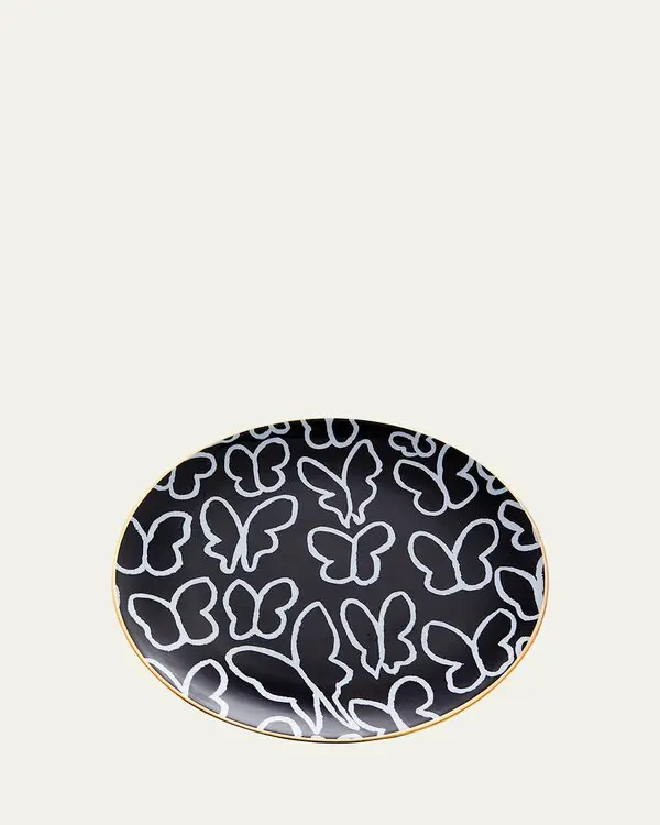 HUNT SLONEM Butterfly Dinner Plate With Gold Rim Black - One-color