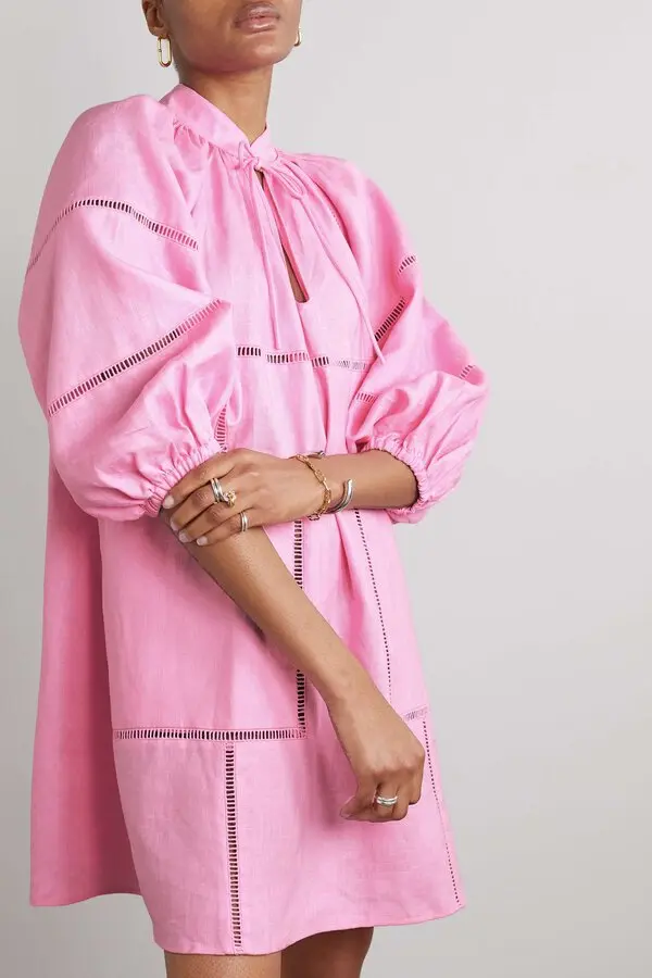 Oroton Gathered Linen Mini Dress - Bright Pink | Editorialist