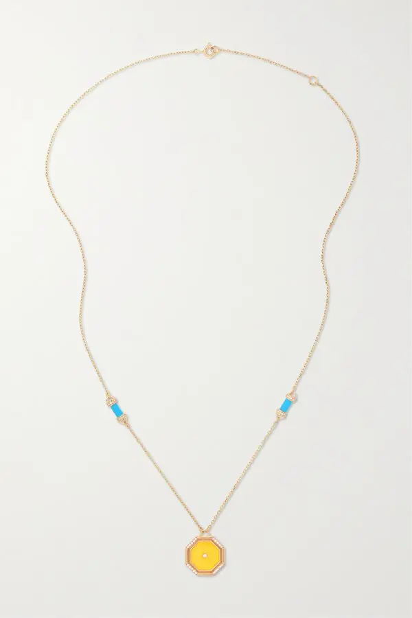 L’ATELIER NAWBAR 18-karat Rose Turquoise And Diamond Necklace - Yellow