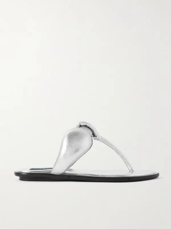 Emilio Pucci Padded Metallic Leather Thong Sandals - Silver
