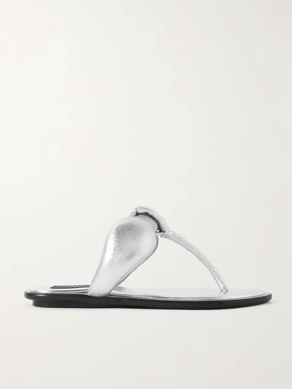 Emilio Pucci Padded Metallic Leather Thong Sandals - Silver